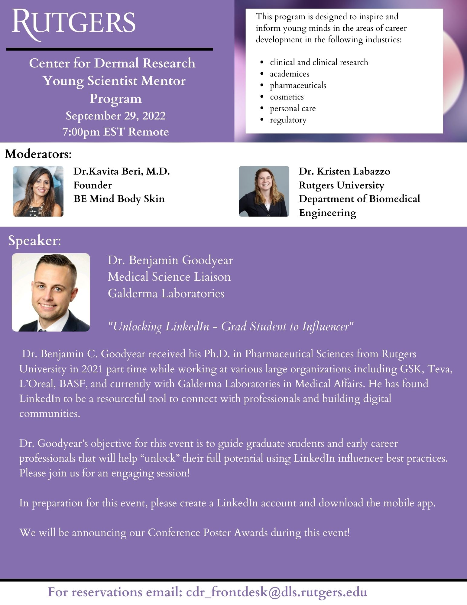 Young Scientist Mentor Program – Center For Dermal Research