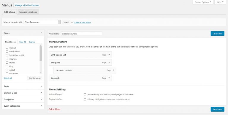 Menus – Sites@Rutgers Documentation