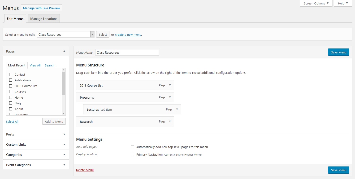 Menus – Sites@Rutgers Documentation