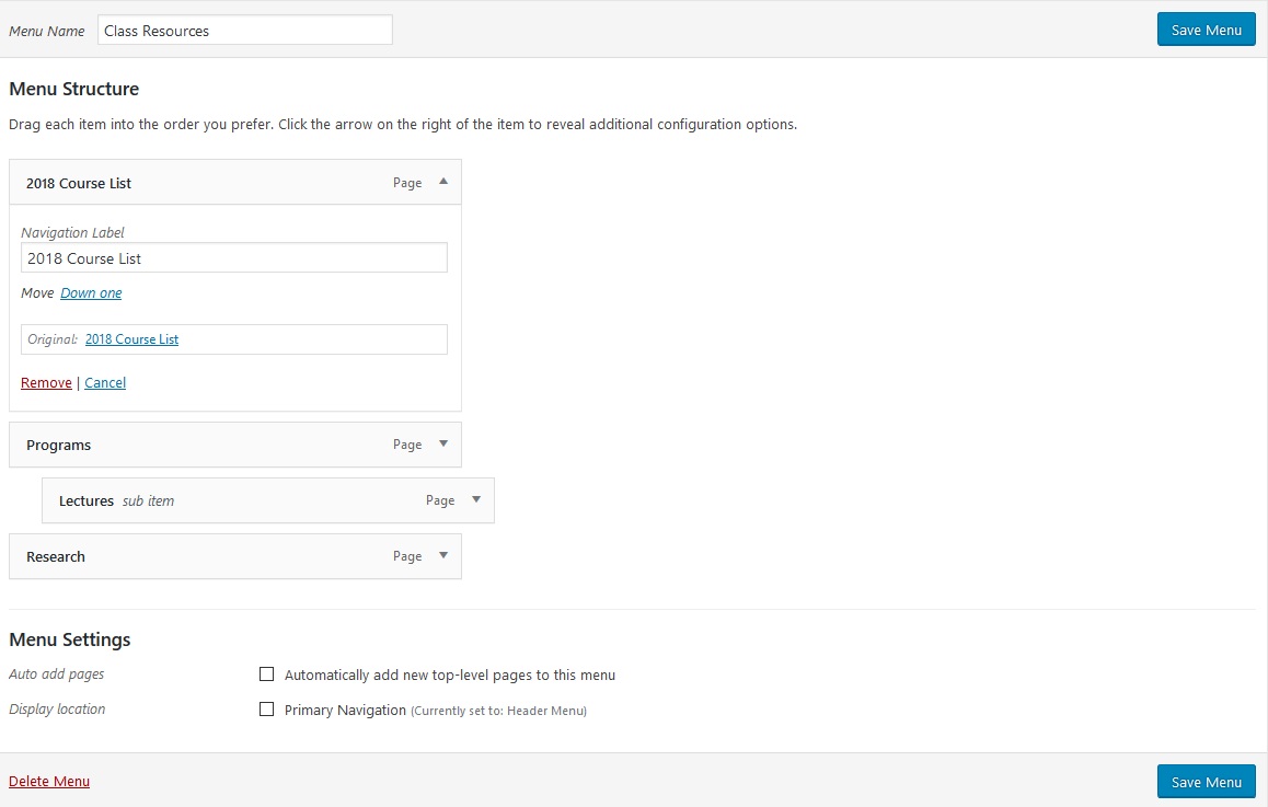 Menus – Sites@Rutgers Documentation