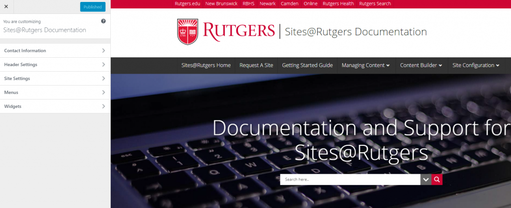 Customizer – Sites@Rutgers Documentation