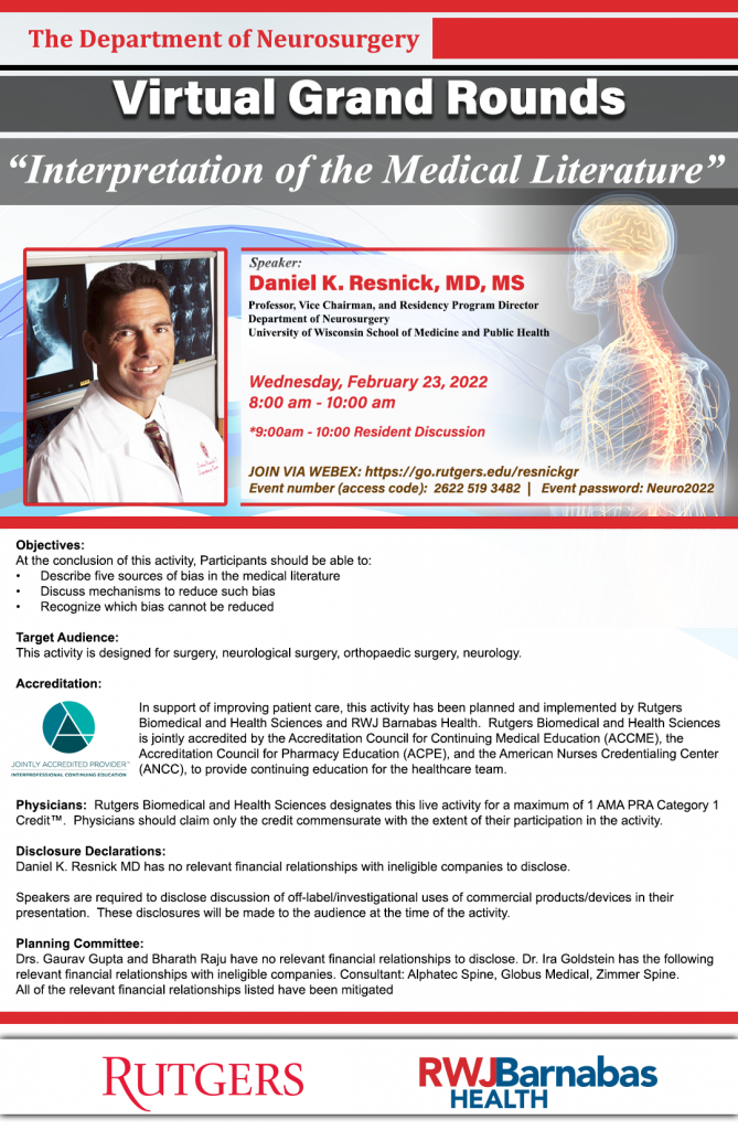 Virtual Global Grand Rounds: Dr. Daniel K. Resnick – Neurological Surgery