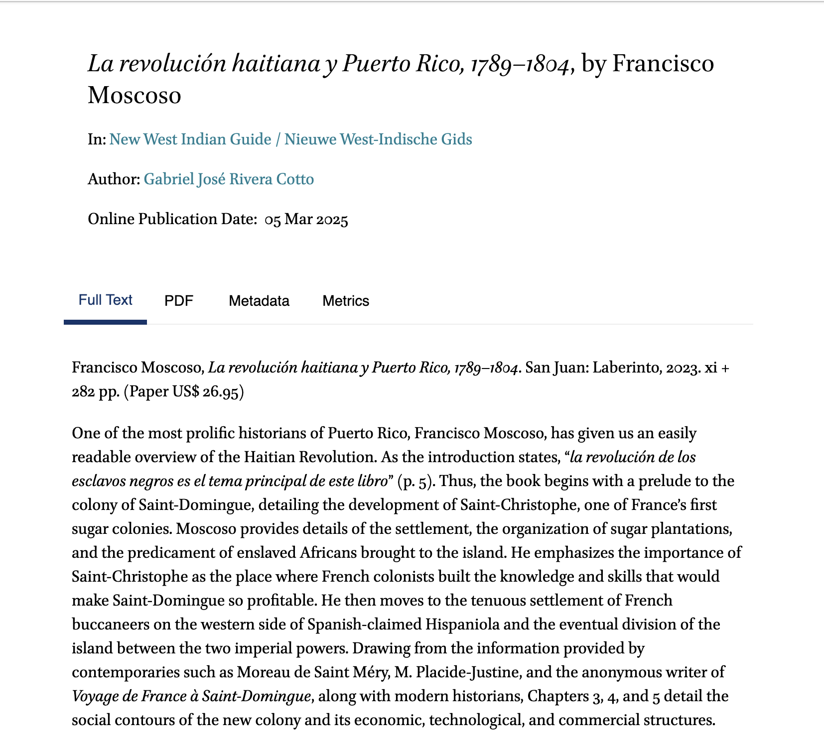 Gabriel Rivera Cotto publica reseña sobre libro de Moscoso - The ...