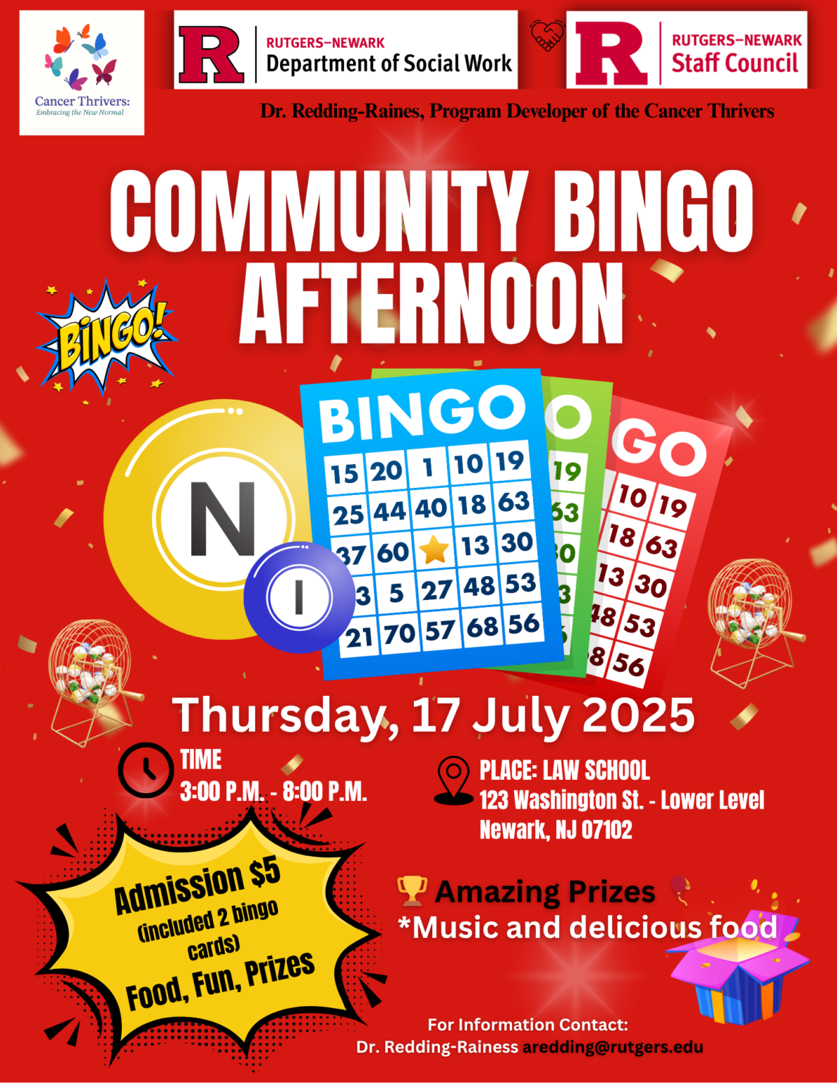 BINGO Cancer Thrivers Fundraiser – July 17 – RU-N Staff Council