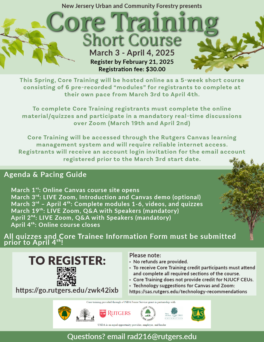 Spring Core Training – Registration is open – Urban Forestry Program
